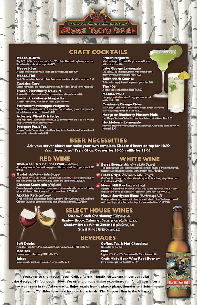 Our Lake George Restaurant Menu : Moose Tooth Grill