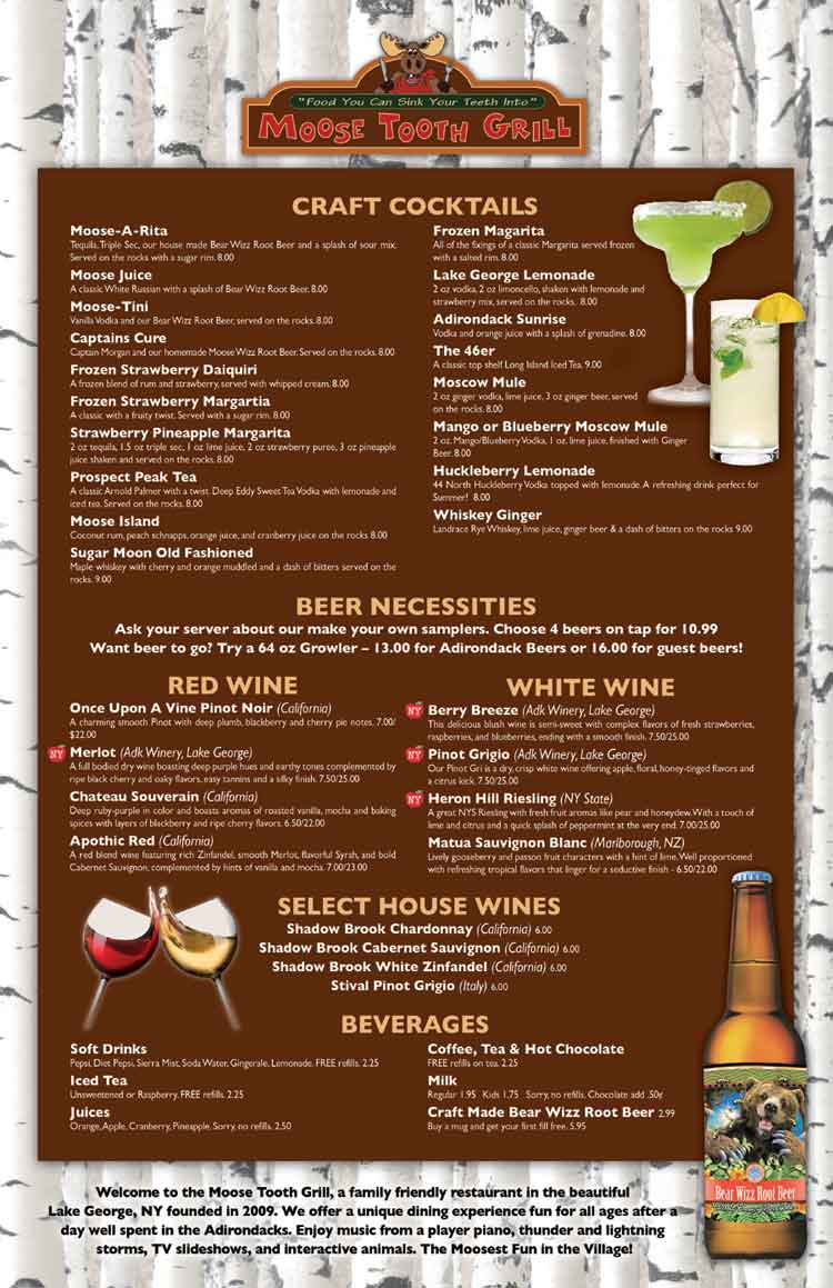 Our Lake George Restaurant Menu : Moose Tooth Grill